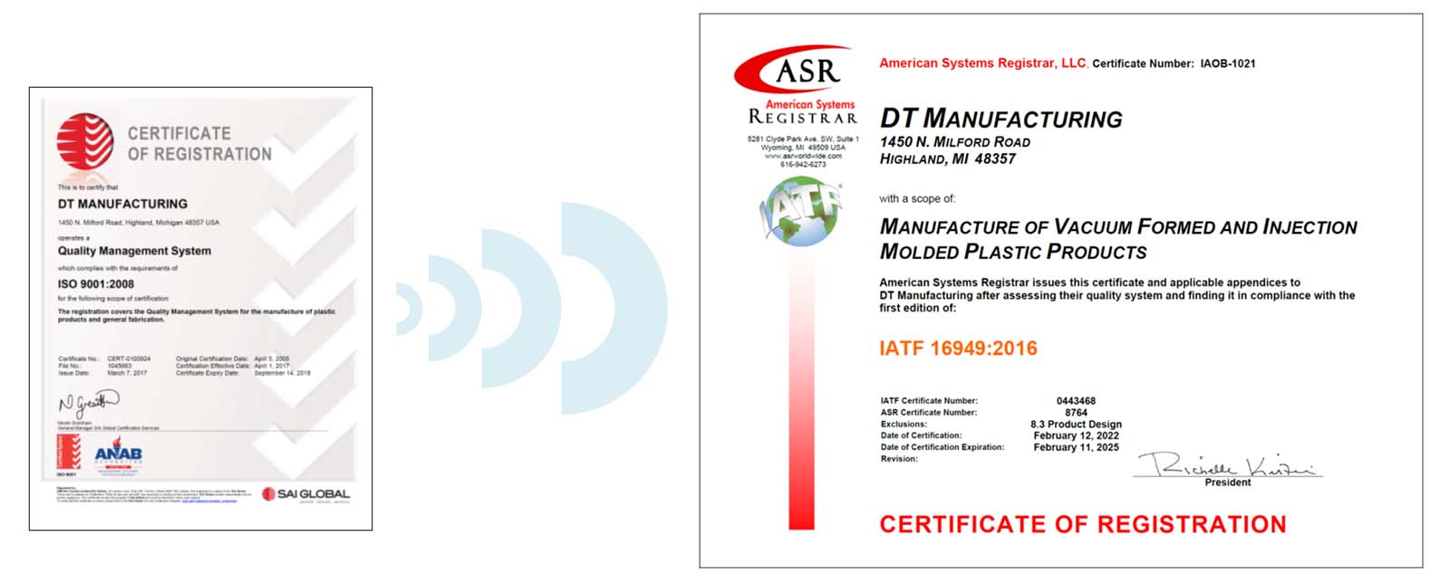 Certifications | DT Manufacturing